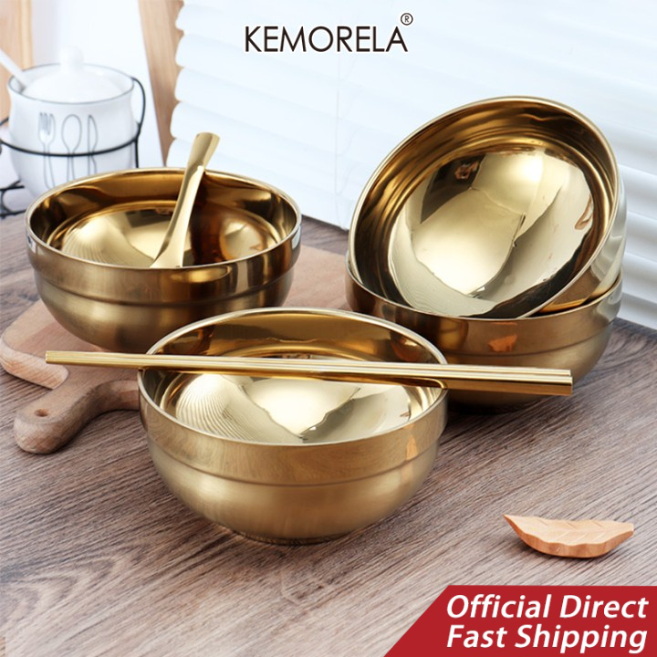 KEMORELA Bowl set 304 stainless steel golden bowl thickened double ...