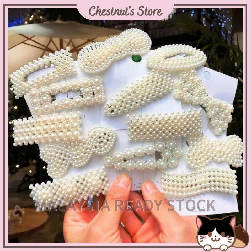 CHESTNUT'S STORE Korean Style Simple Cute Pearl Hairclips Hair Clip ...
