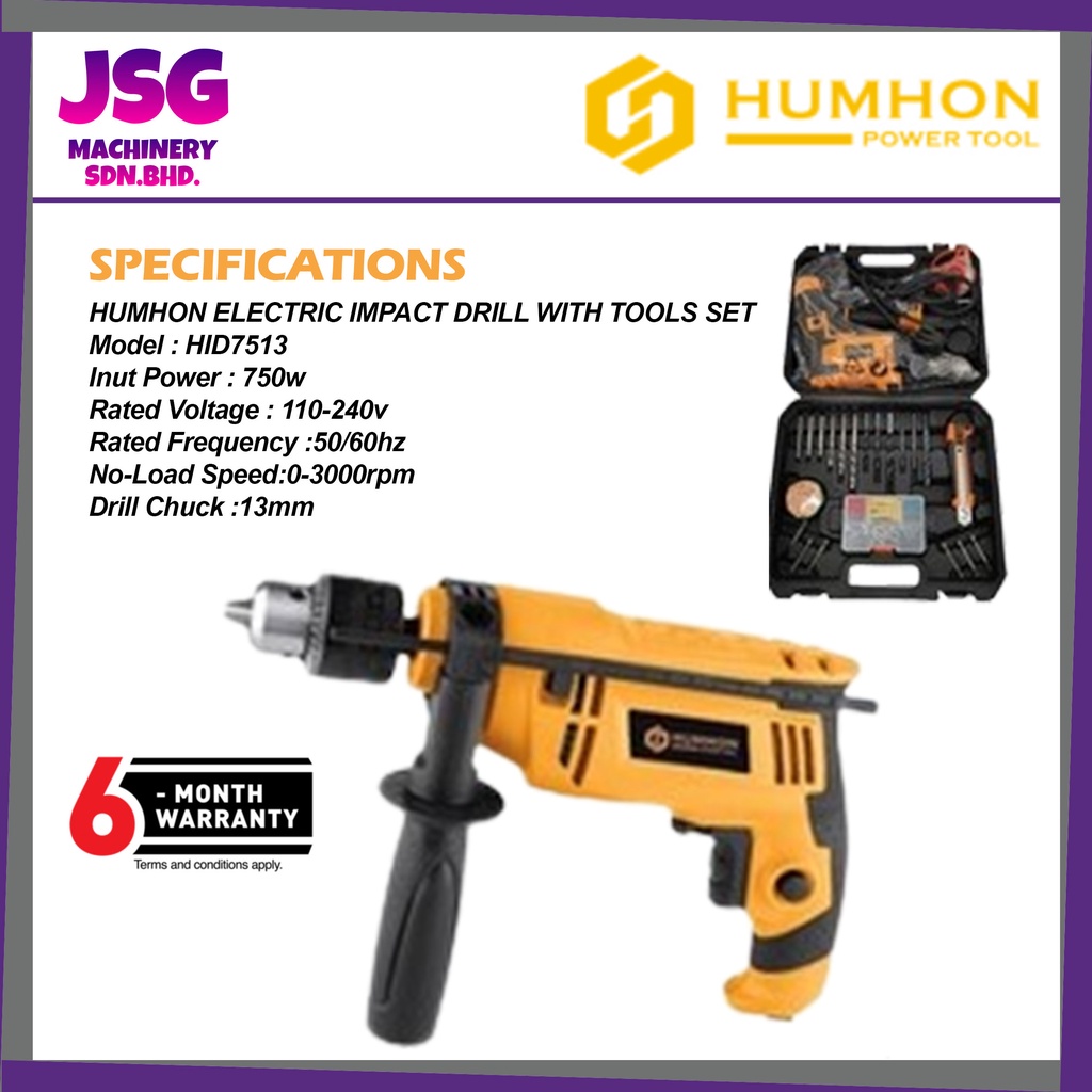 HUMHON HID7513 750W 13MM ELECTRIC IMPACT DRILL WITH TOOLS SET | Shopee ...