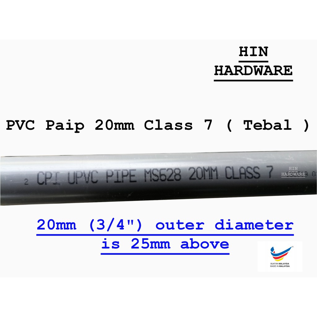 HIN 20mm x 5.8M PVC Pipe Class 7 (Full Length 1.45m x 4 pieces ...