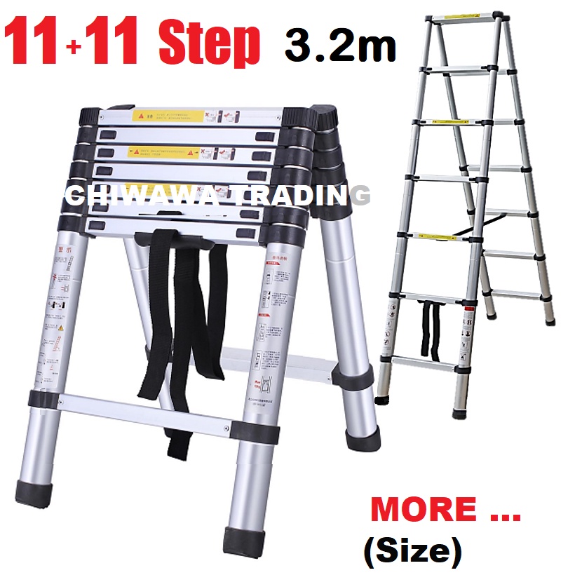 ( LD2 ) 11 Steps 320CM Extendable Foldable Aluminium Telescopic Pole Ladder / Tangga | Shopee ...