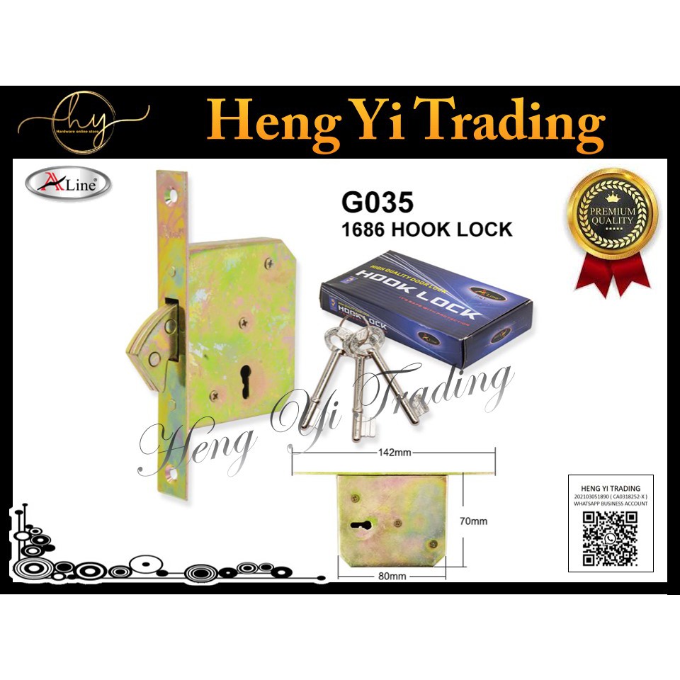 ALINE 1686 Hook Lock Handle Entrance Iron Door Gate Lock Set G035 ...