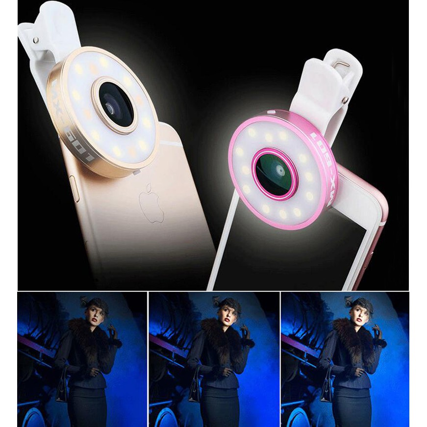 3in1 Wide Angle LED Light Ring Selfie Camera Lens Phone & Table (Black ...