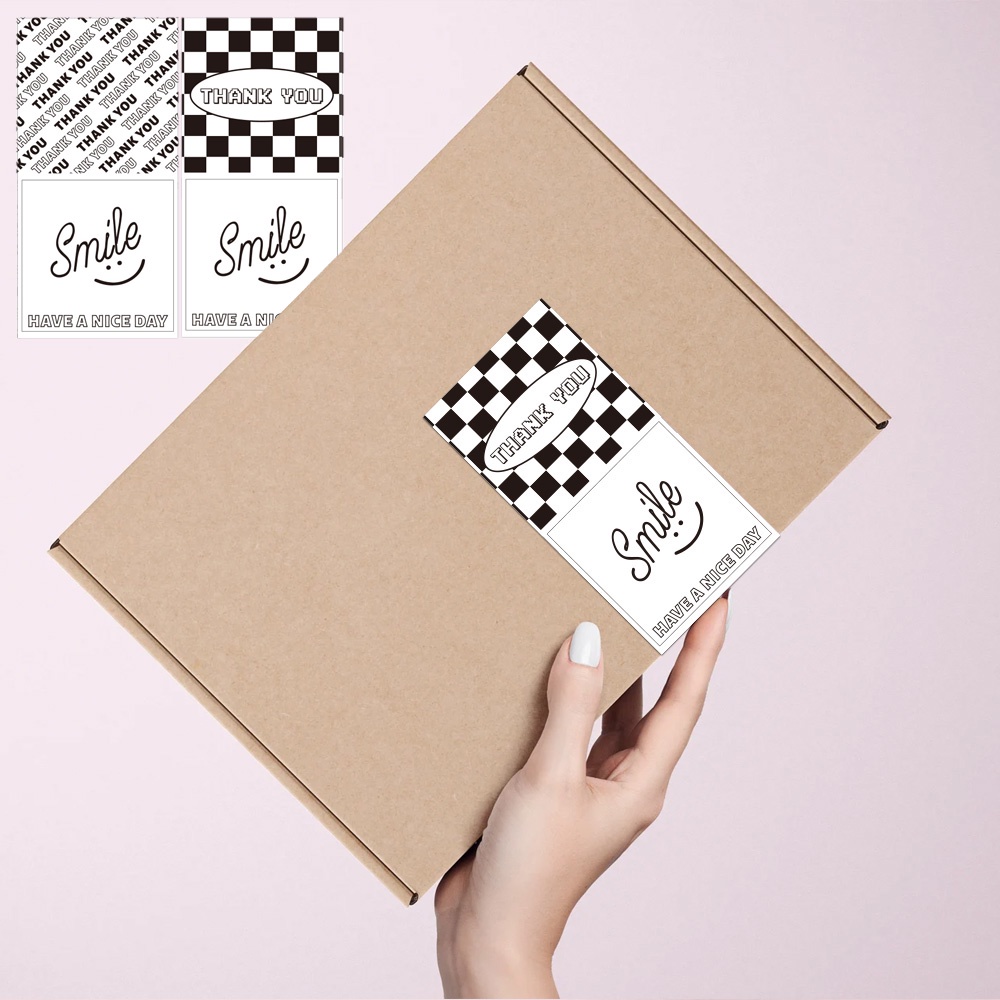 50 Pcs/Pack Rectangle Sealing Labels Smile Face Thank You Stickers Gift ...