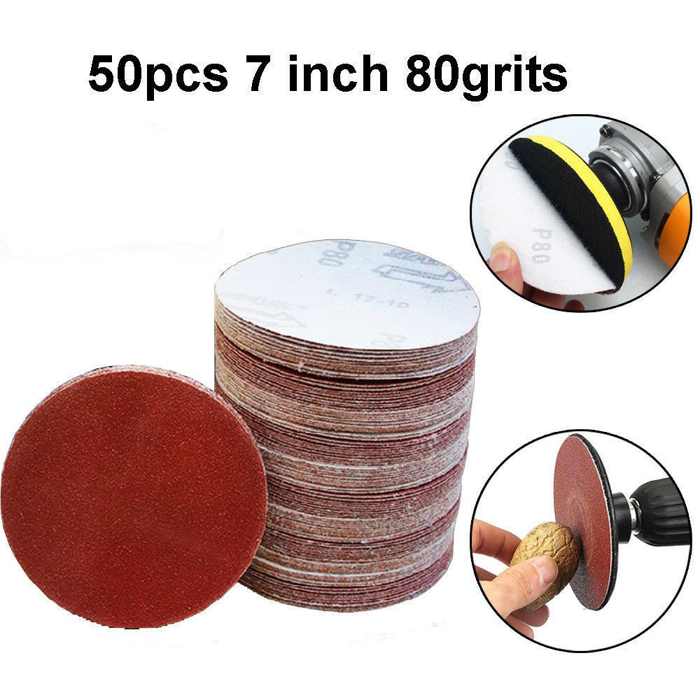 50 Pack Sandpaper 7-inch 80 120 Grits Hook and Loop Sanding Discs ...