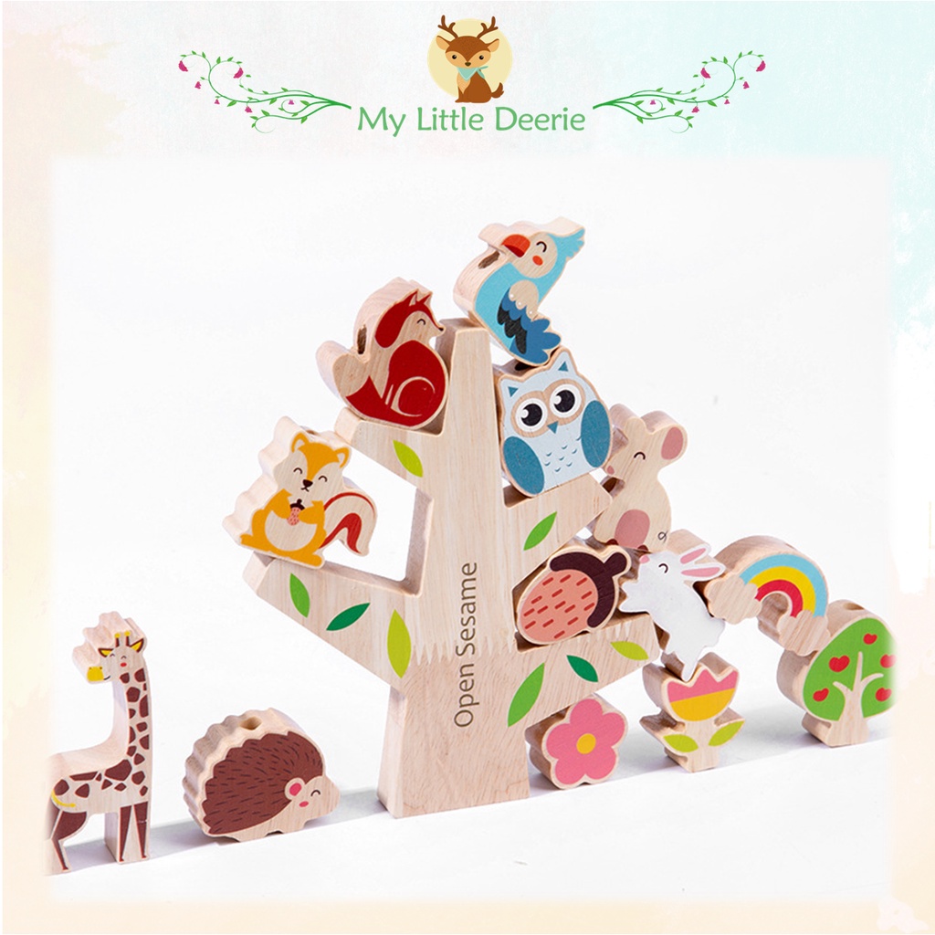 Wooden Animal Tree Stacking Balance Lacing Threading Beads Fine Motor ...