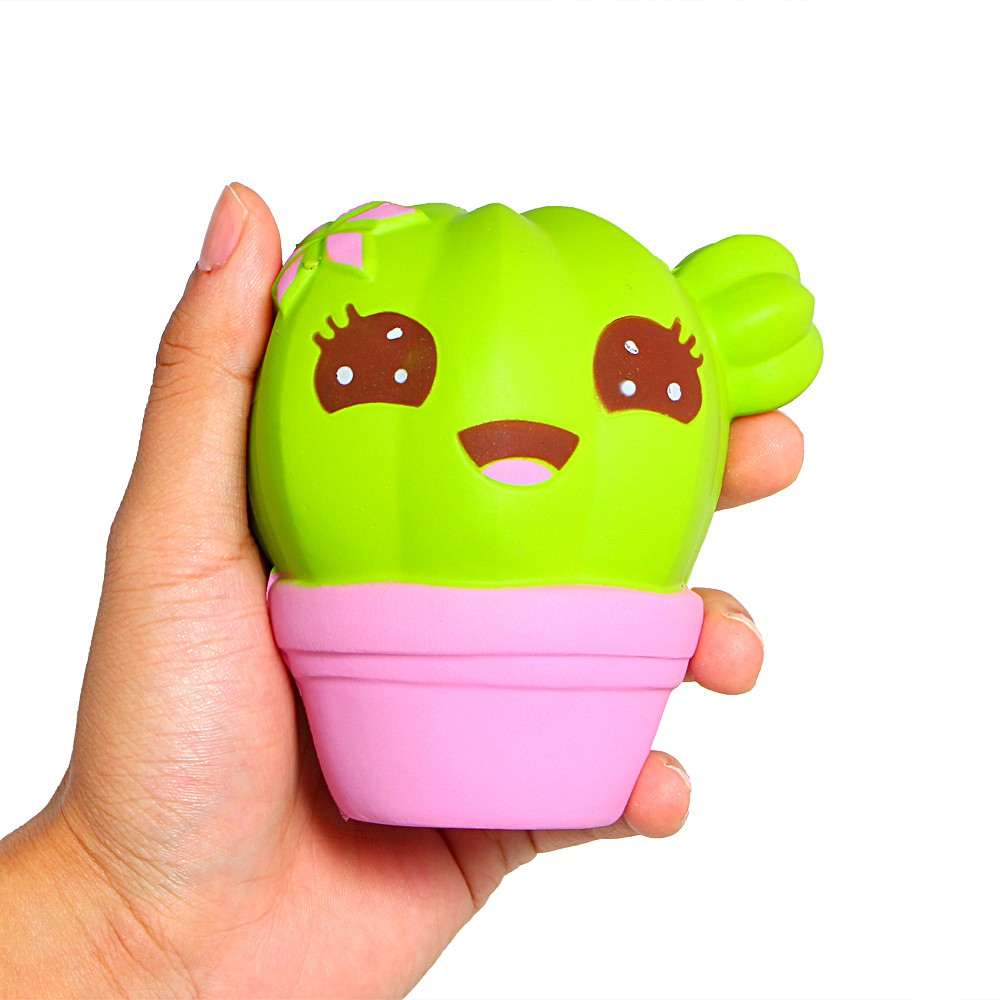 11CM Jumbo Kawaii Squishy Cartoon Smile Face Cactus Potted Plants Bread ...