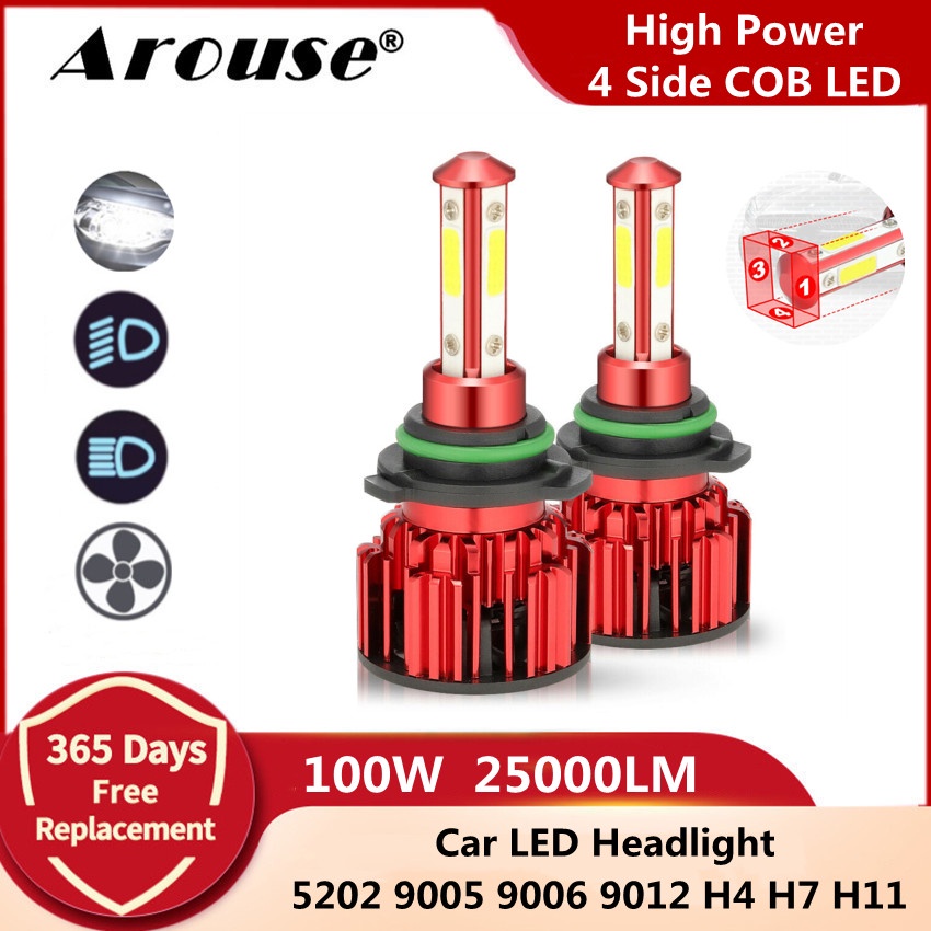 2Pcs 100W 25000LM Car Lights 9006 HB4 Led Headlight H11 H7 H8 Led ...