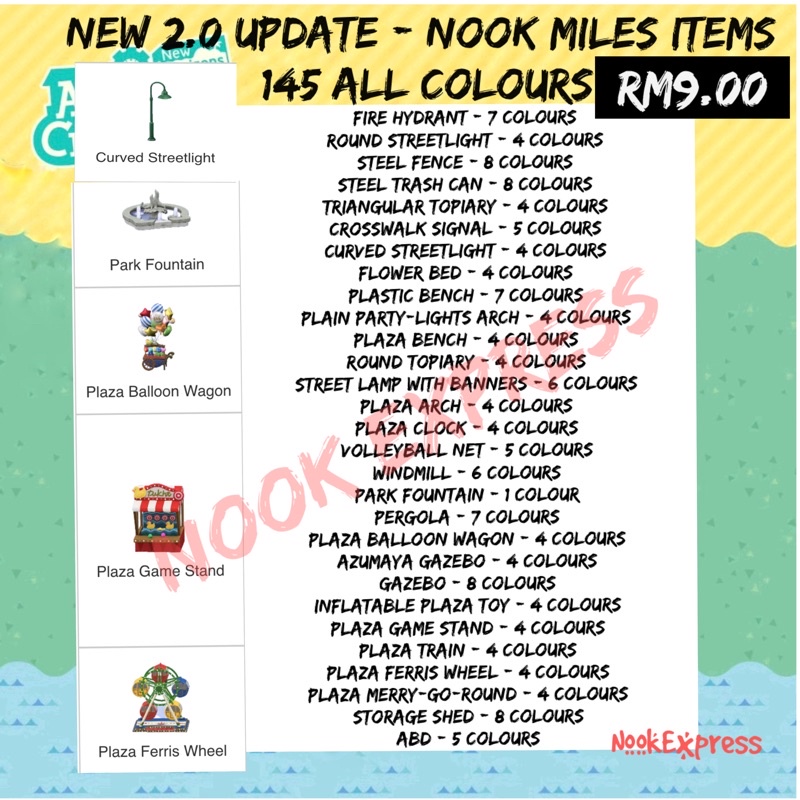 ANIMAL CROSSING 2.0 NEW UPDATE : [NEW NOOK MILES ITEMS] 145 ALL COLOURS ...