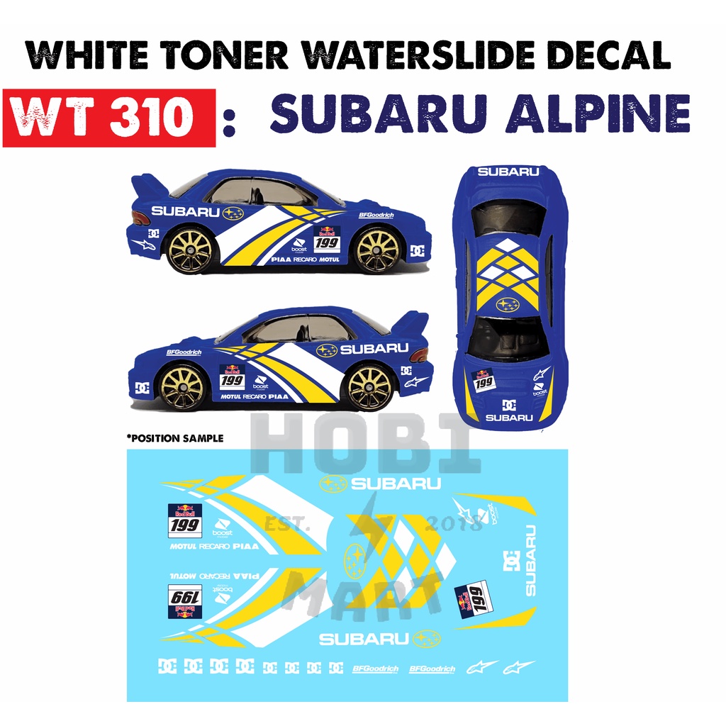 Subaru Alpine Decals Hotwheels Tomica 1:64 diecast custom white toner ...