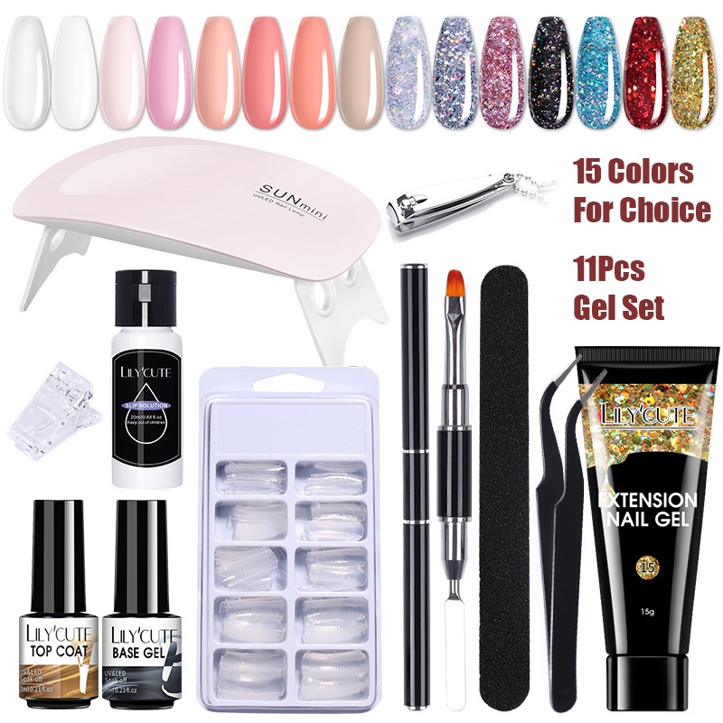 LILY'CUTE Nail Extension Set 11PCS/SET Extesion Nail Gel Kit Nails ...