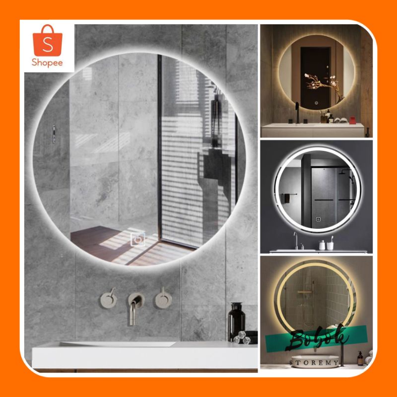 READYSTOCK‼️Nordic Round LED Mirror Decorative Wall Frameless Lighted ...