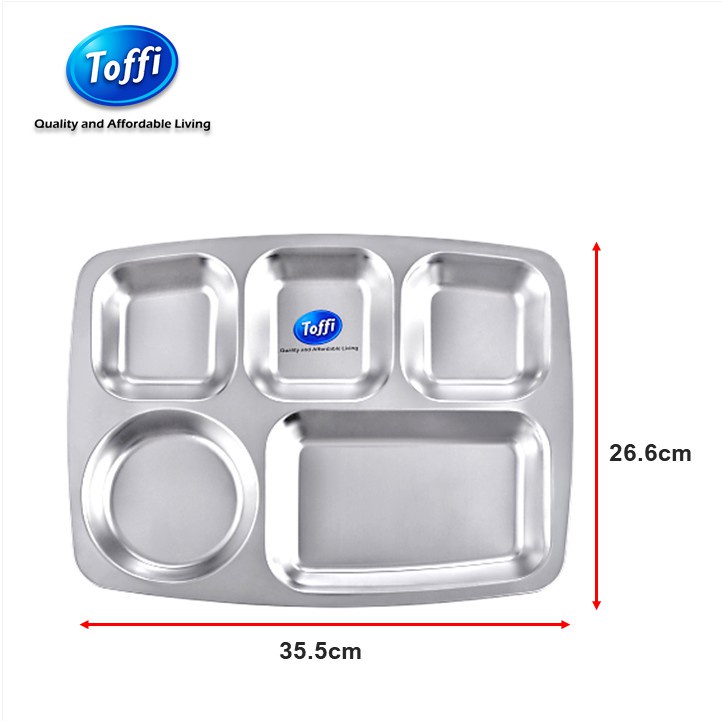 TOFFI 5 Compartments Fast Food Tray Stainless Steel/ Dulang Makanan 5 ...
