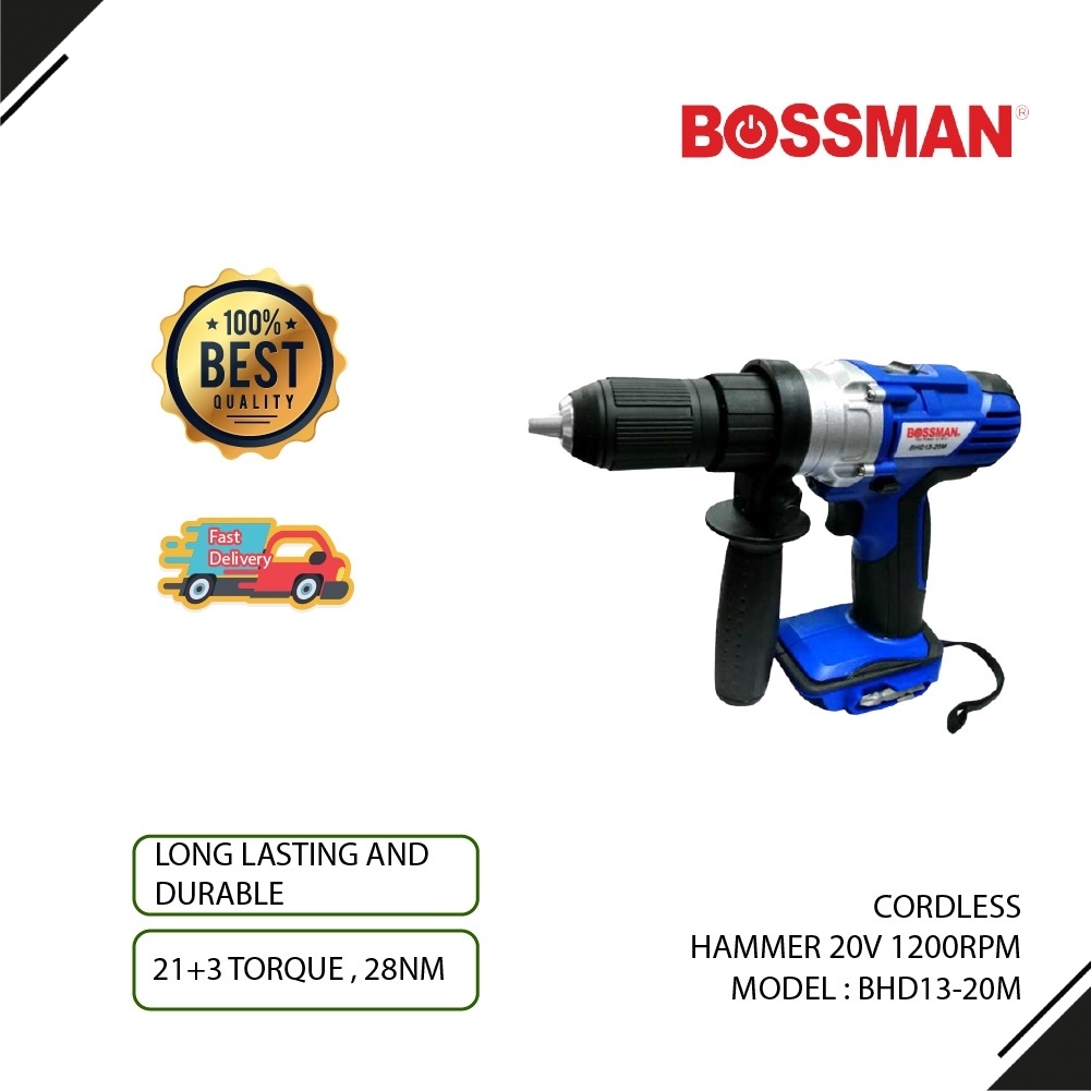 BOSSMAN BHD13-20M 20V CORDLESS HAMMER 1200RPM (SOLO/SET) | Shopee Malaysia