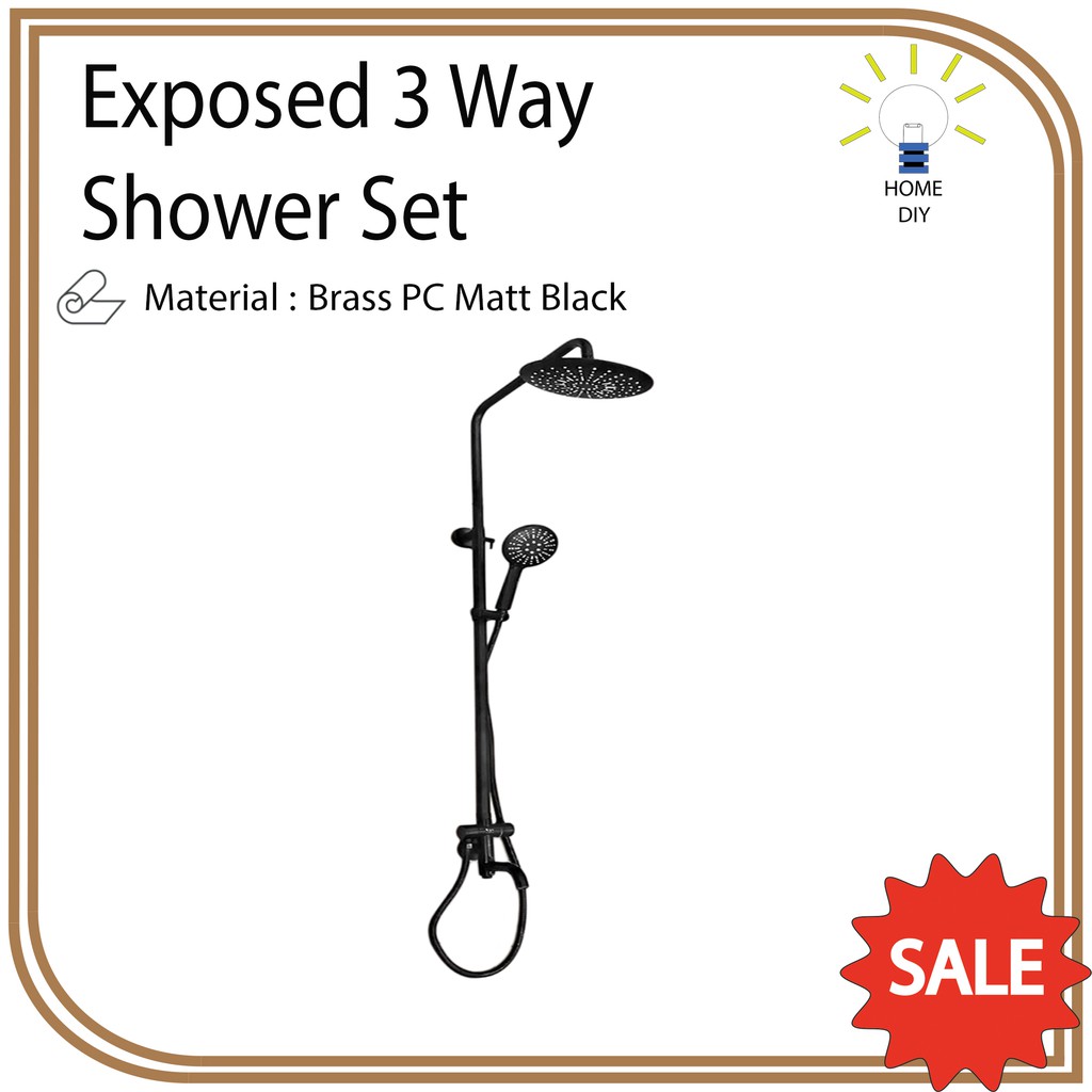 Brass PC Matt Black Exposed 3 Way Shower Set | Shopee Malaysia