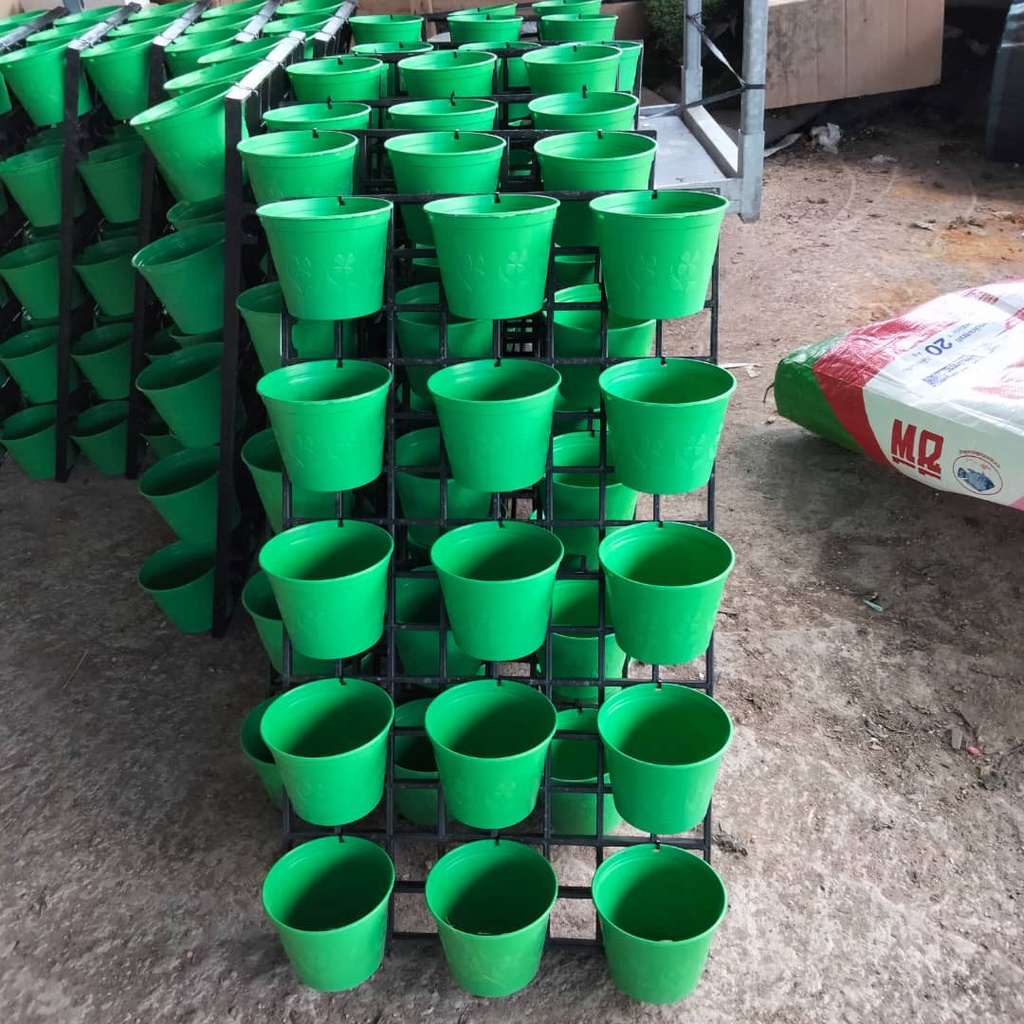Vertical Garden Plastic Flower Pots with Holder - Green Colour | Shopee ...