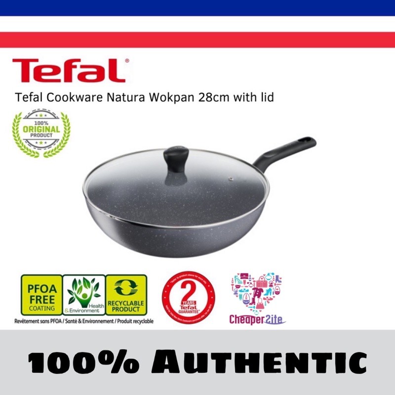 Tefal Natura 28cm Non Stick Wokpan + Glass Lid B22692 B2269295 Deep Wok Stir Fry Pan Pot Kuali ...