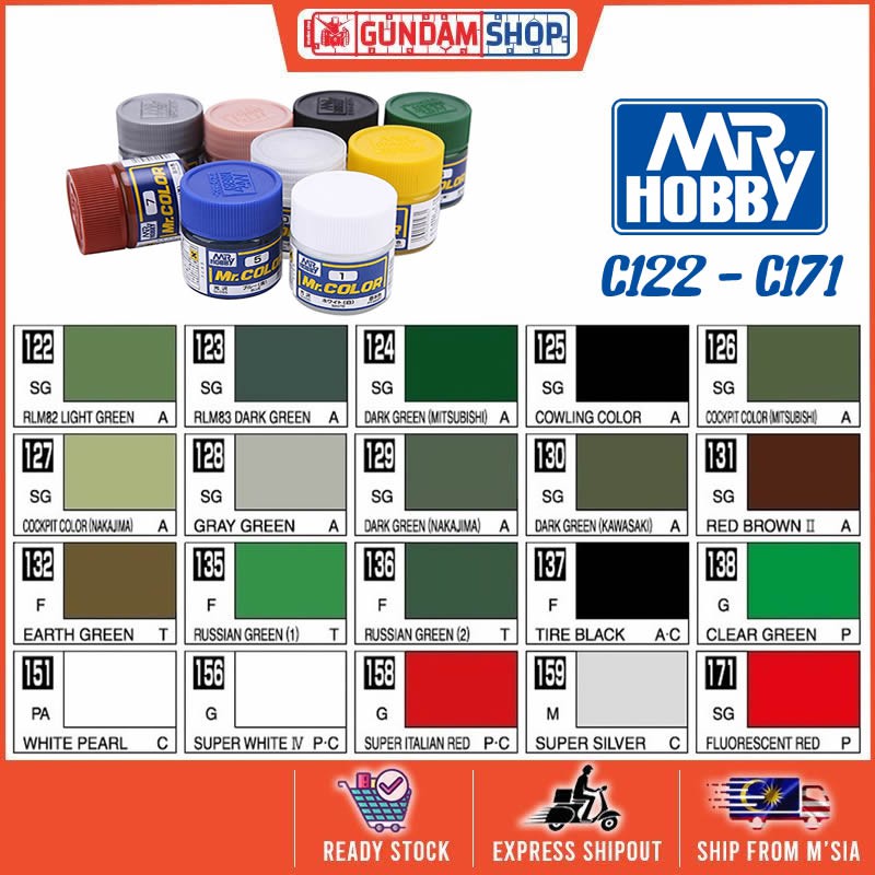 Mr.Hobby Mr. Color Lacquer Paint C122-C171 RLM82 light dark green mits ...