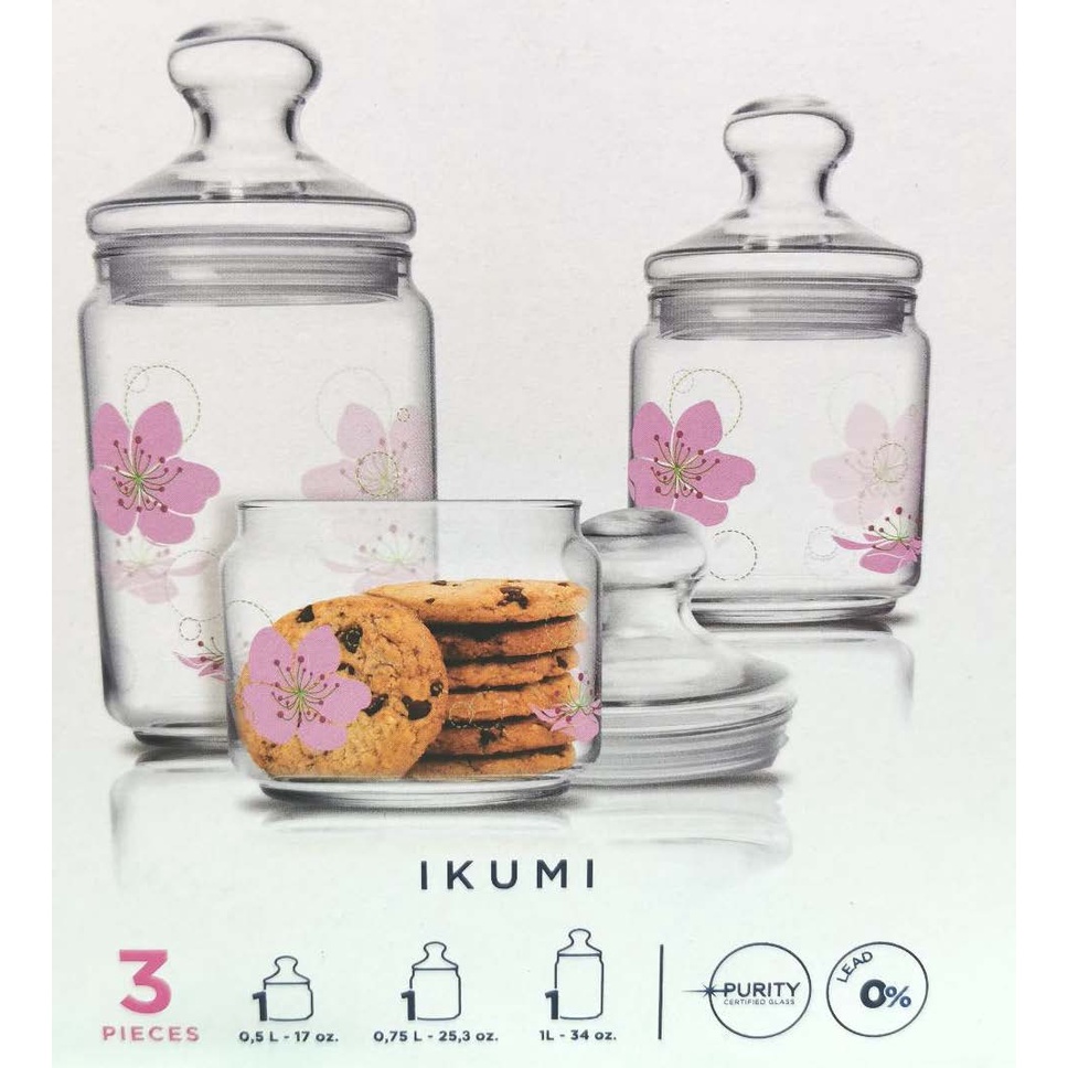 3PC LUMINARC POP JAR CANISTER IKUMI POT CLUB SET 500ML/750ML/1000ML ...
