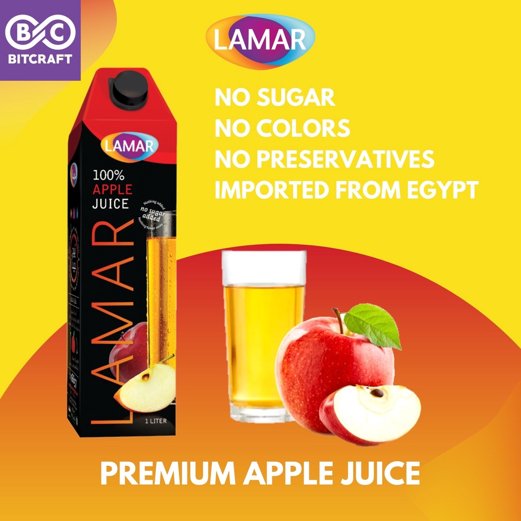 LAMAR 100% Apple Juice 1L No Sugar Imported From Egypt No Preservatives ...