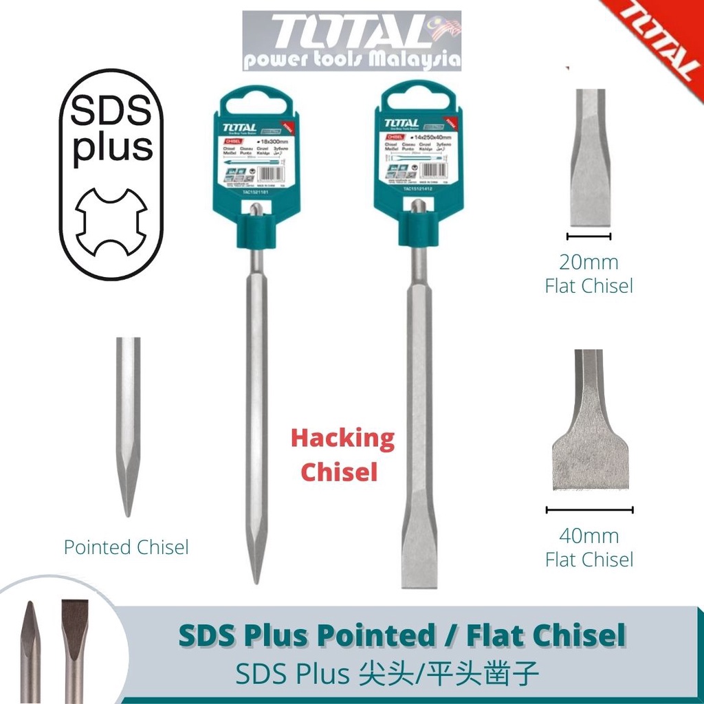 TOTAL SDS Plus Pointed / Flat Chisel 尖头/平头凿子 - TAC1511141 / TAC15121411 ...