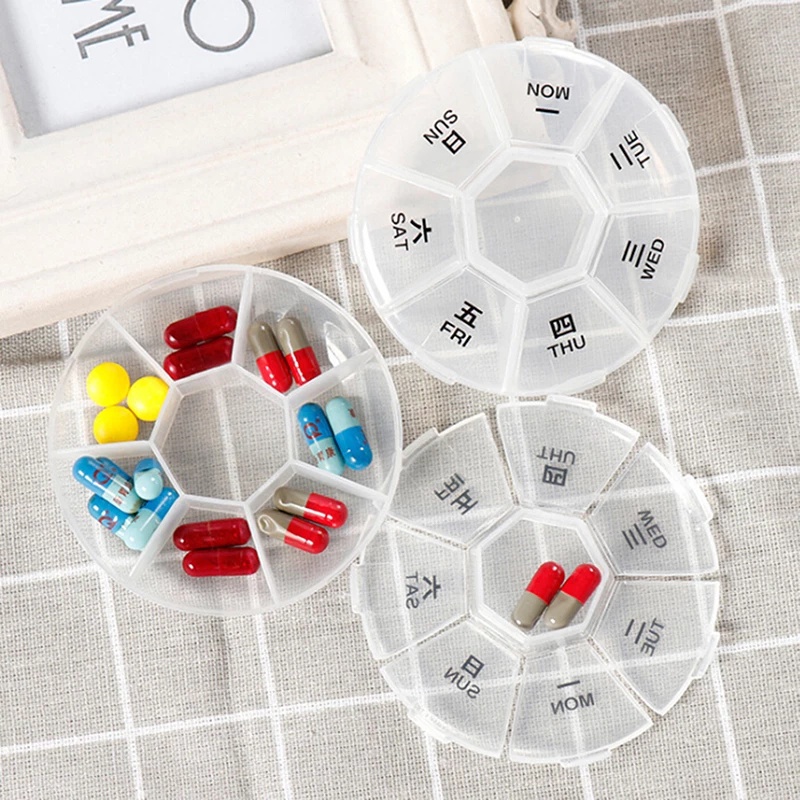 7 Grids Round One Week Pill Box Weekly Tablet Storage Box With Lid ...