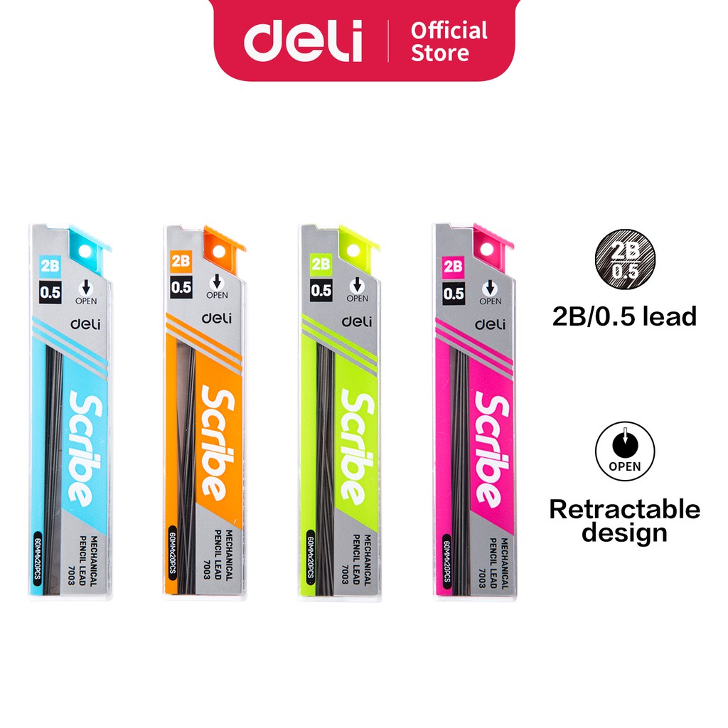 Deli Pencil Mechanical Pencil Lead 2B (0.5mm x 60mm/Tube) 7003 | Shopee ...