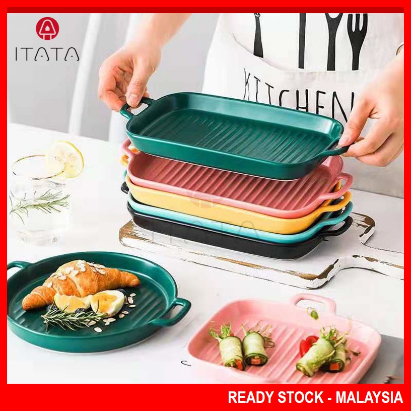 Nordic Style Ceramic Rectangular Bowl With Ear Hole Handle Plate ...