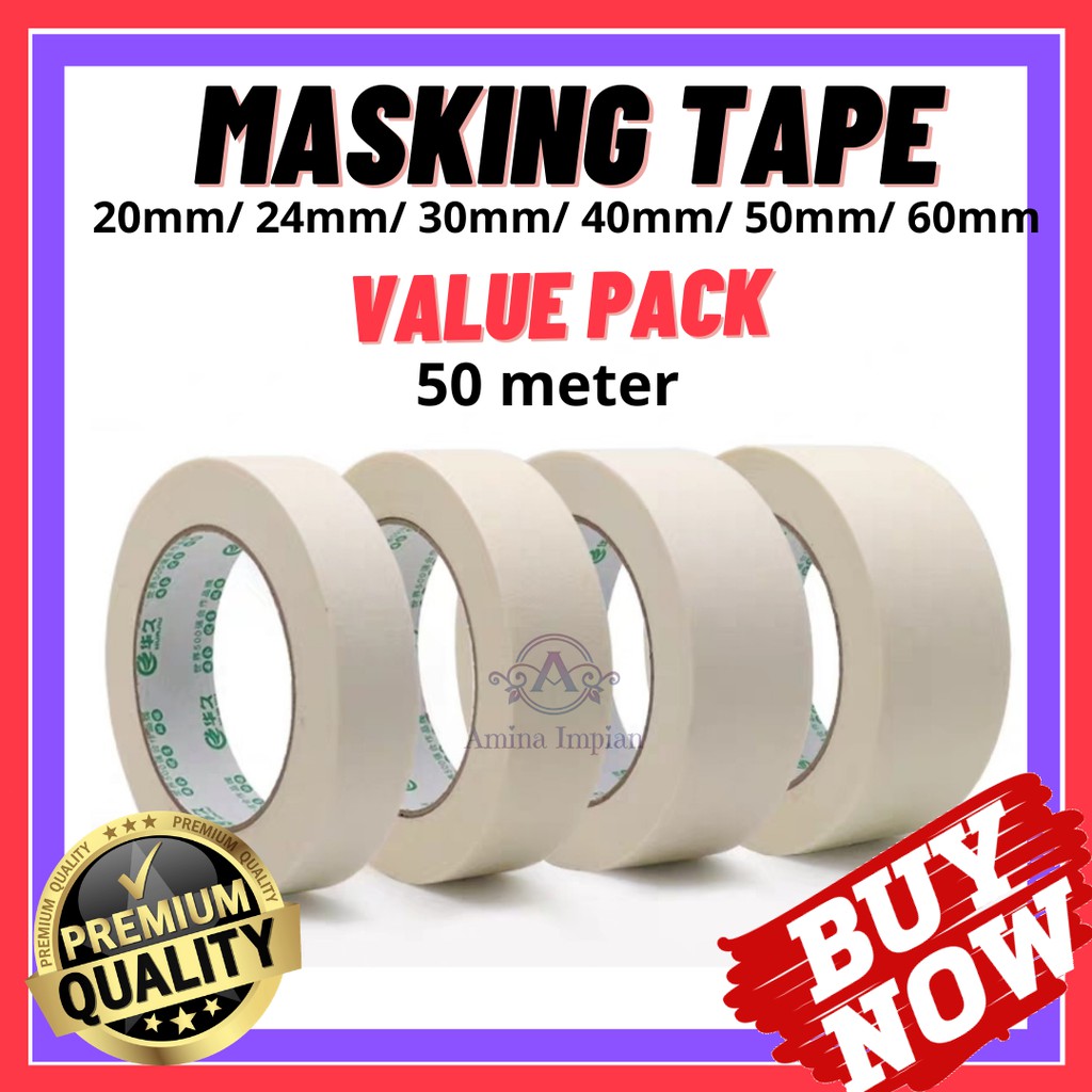 Masking Tape (20MM), (24MM), (30MM), (40MM), (50MM), (60MM) X 50M ...