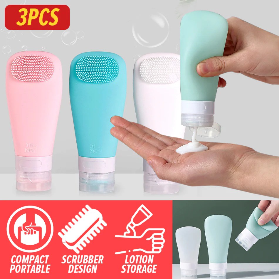 Elantas [ 3PCS SET ] 90ml Silicone Lotion Dispensing Bottle With Brush ...