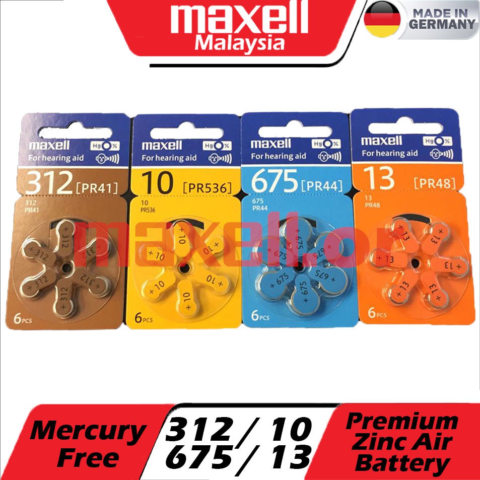 (Original) Maxell Zinc-Air Hearing Aid Battery (6pcs) 10(PR536) | 13(PR48) | 312(PR41) | 675 ...