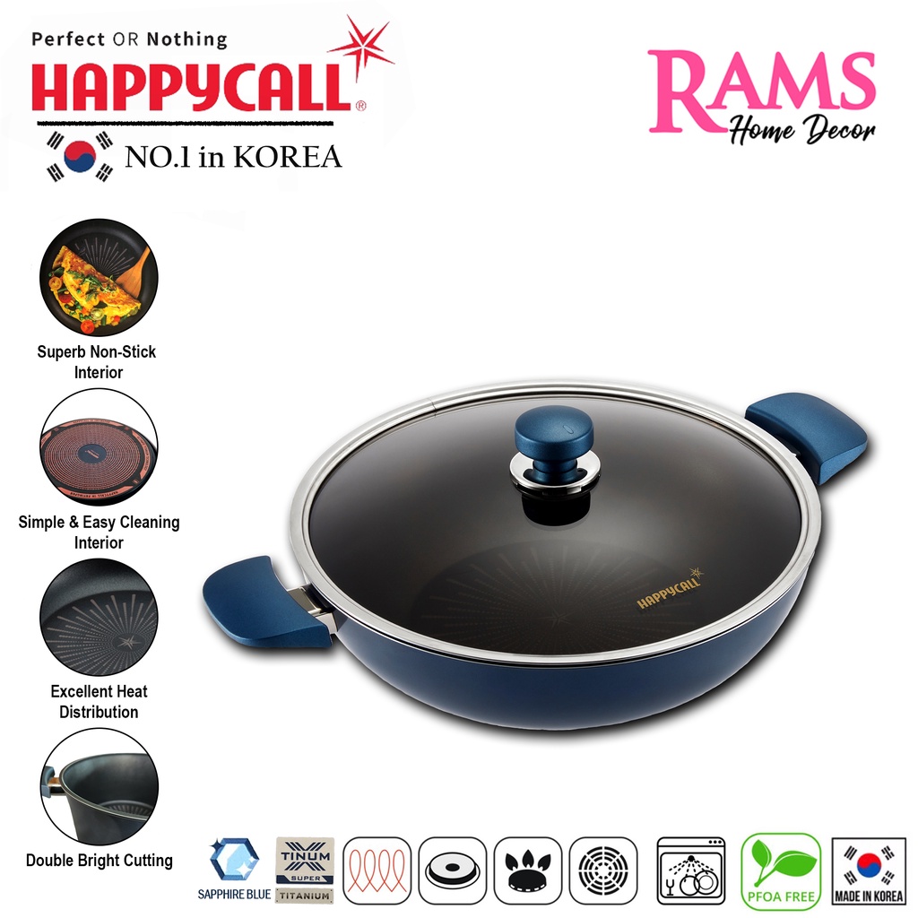 Happycall 32CM Non Stick Induction Classic Titanium Chef Wok Pan with ...