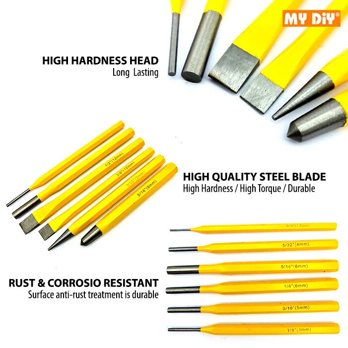MYDIYHOMEDEPOT - UOFFC 6pcs Pin Punch Set and Cold Chisel Set Center ...