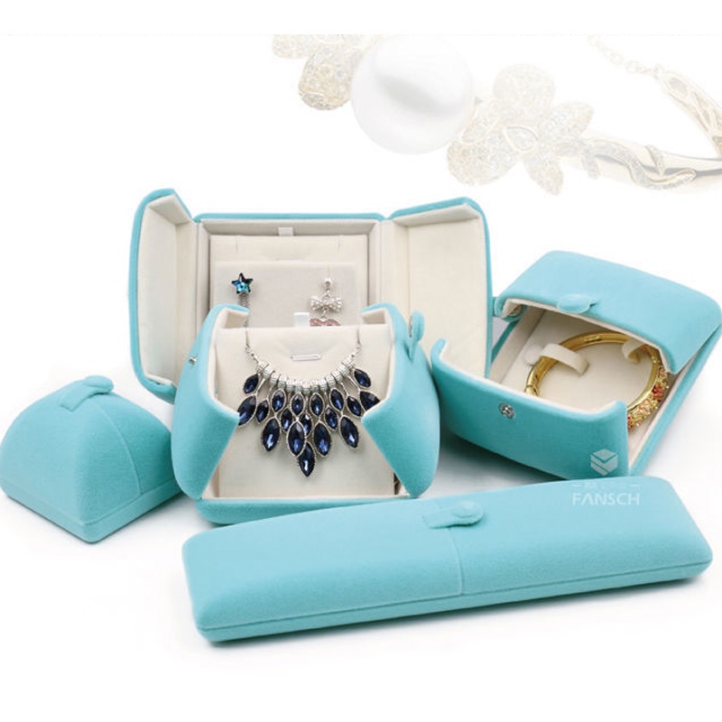 High-end fabric double open jewelry box ring pendant bracelet necklace ...