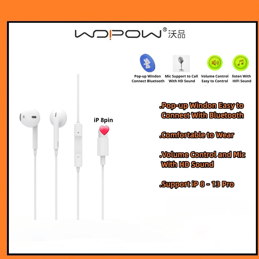 WOPOW Lighting iP 14 Pro Max In Ear Wired Earphones Stereo Headphones ...