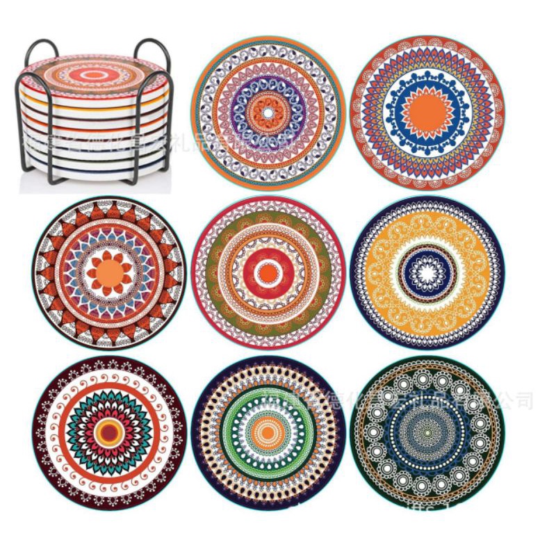 CERAMIC CUP COASTER BOHEMIAN/ MARBLE STYLE WITH CORK BASE | Shopee Malaysia