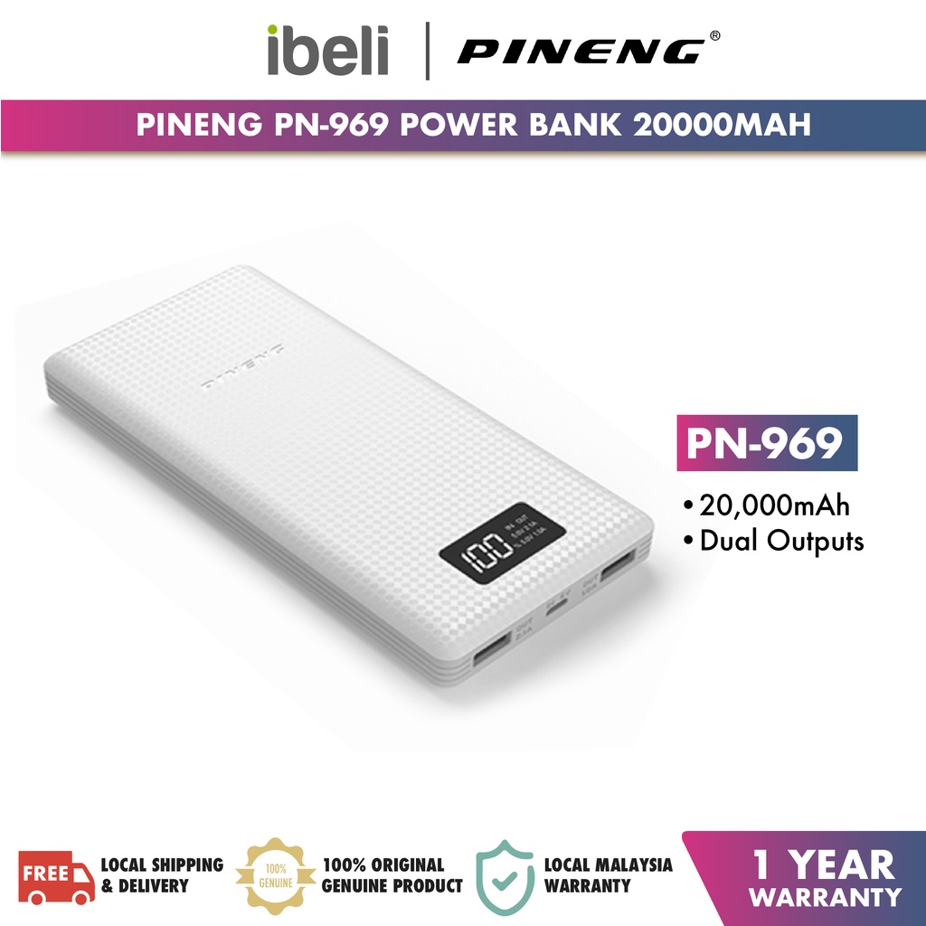 Pineng Power Bank PN-969 - Black/White (20000mAh) | Shopee Malaysia
