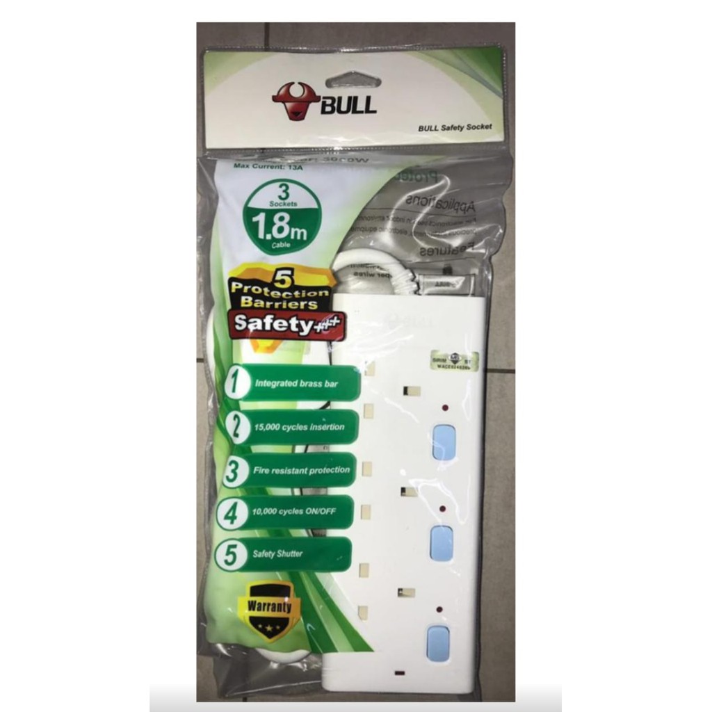 GONGNIU/BULL 3GANG EXTENSION WIRE C/W SURGE PROTECTOR - 1.8METER ...
