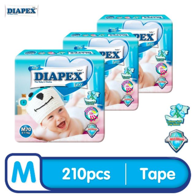 🔥 WAW SALE 🔥 DIAPEX EASY SIZE M (3 PAKCS= 210pcs) | Shopee Malaysia
