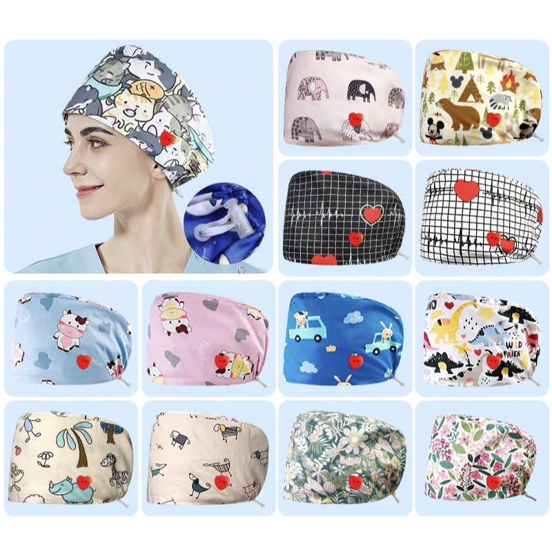 Adjusting buckle cartoon printing operating room hat love button female ...