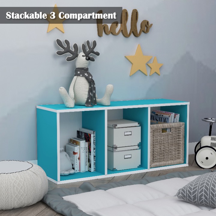 WONDERFUL 3 Tier Bookcase Stackable Rack Rak Buku Wooden Color Box Pink ...