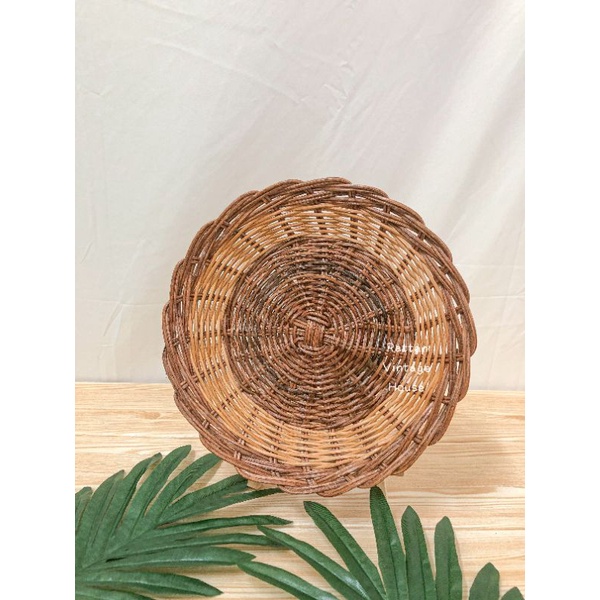 (Rattanvintage)🔥Piring Rotan | Rattan Weaved Round Food Tray | Rattan ...