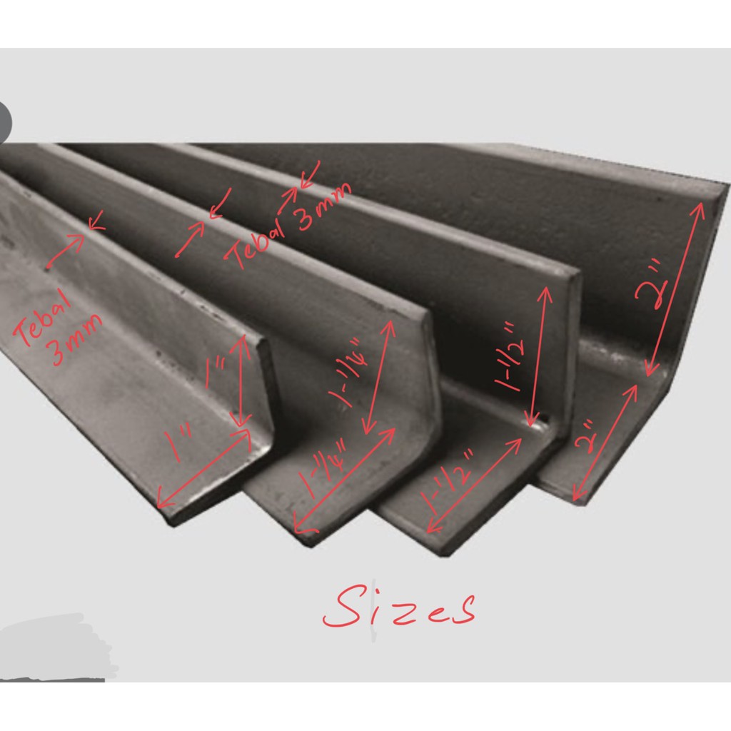 MILD STEEL (BESI) ANGLE BAR (1 KAKI PANJANG KE 5 KAKI PANJANG ...