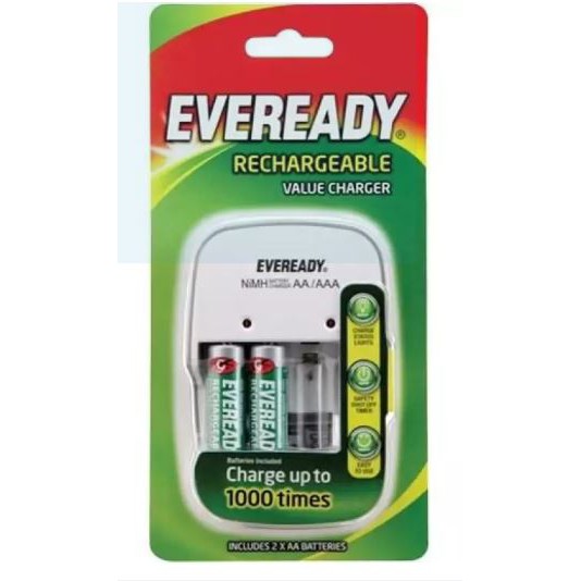 Eveready Rechargeable Value Charger (3pin plug)+ 2's AA 1300mAH (100% ...