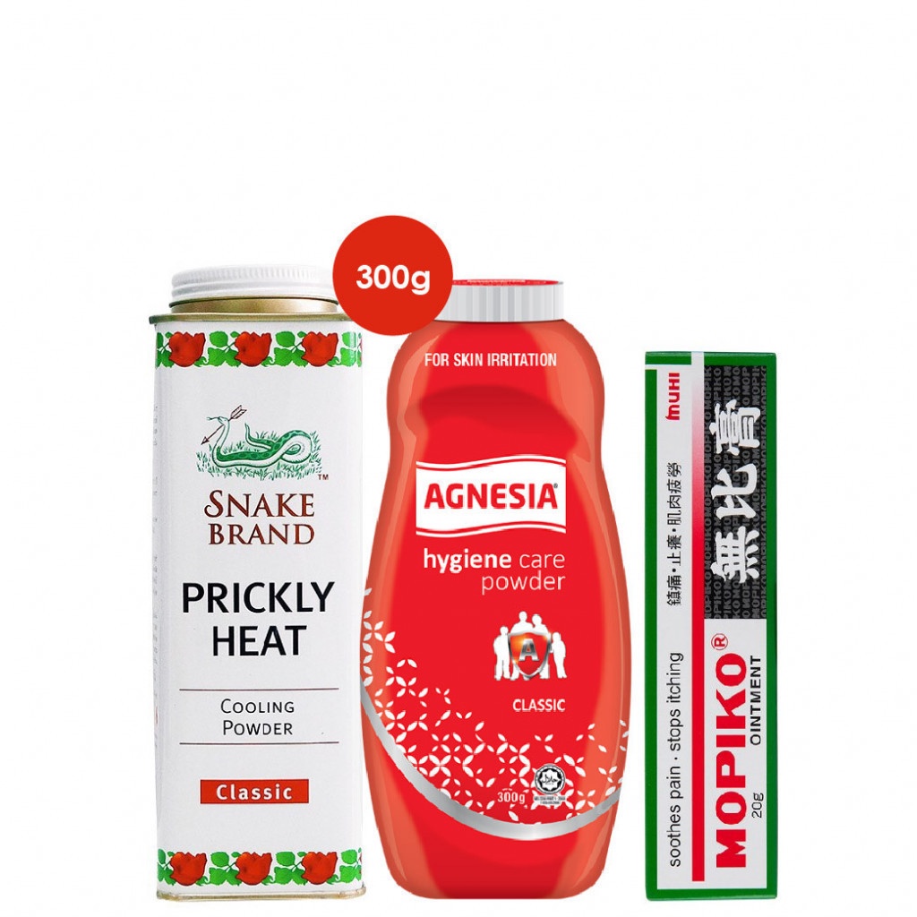 Prickly Heat Powder 300g + Agnesia Hygiene Poweder 300g + Mopiko 20g ...