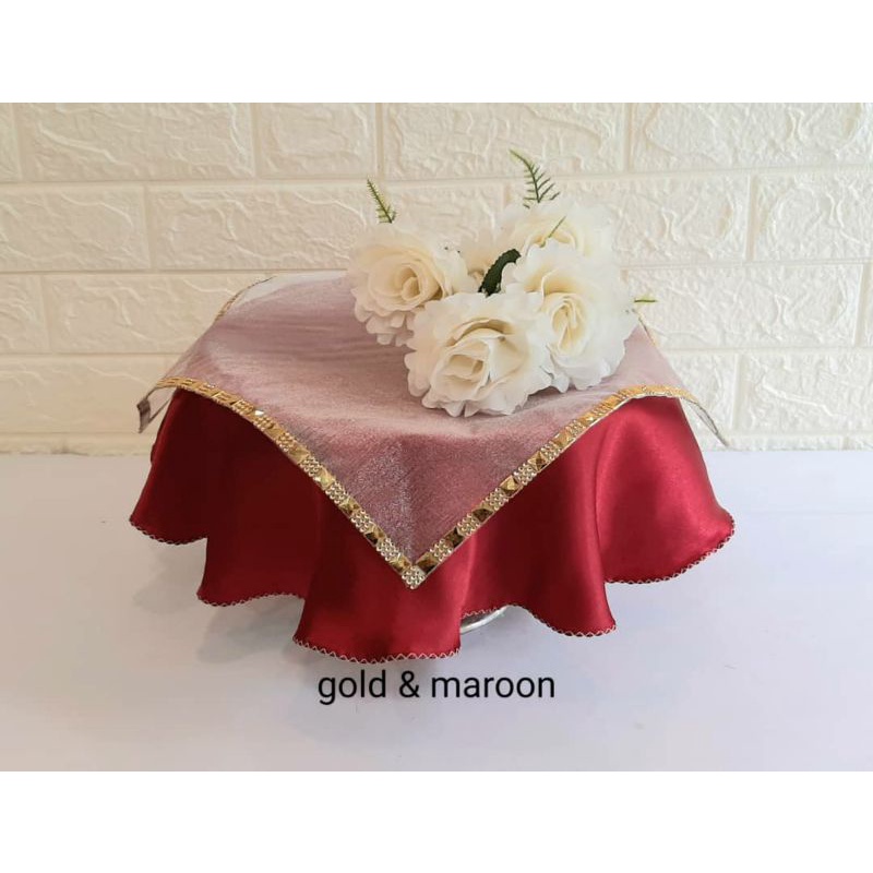 Alas Dulang Kain Organza 4segi Manik emas 36cm X 36cm + Kain satin ...