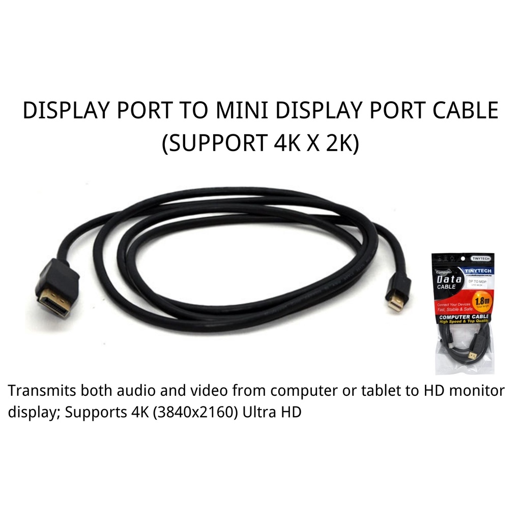 TINYTECH DISPLAY PORT TO MINI DISPLAY PORT CABLE (SUPPORT 4K X 2K) | Shopee Malaysia
