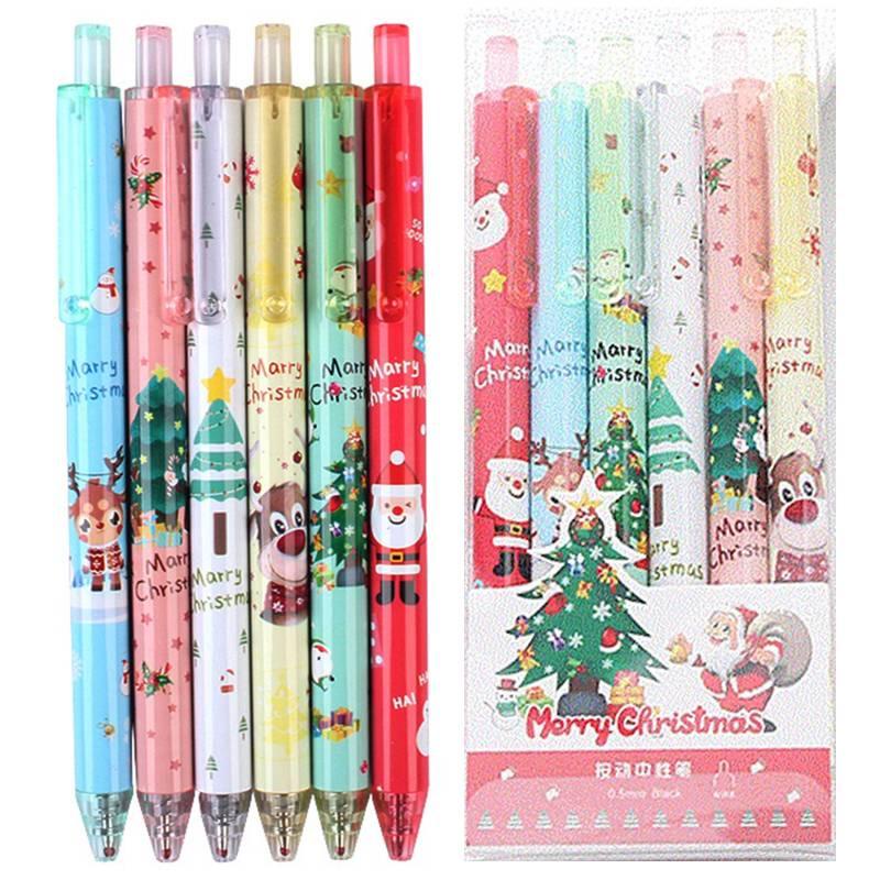 6Pcs/pack Christmas Cartoon Gel Pen Black Ink Neutral Pen Santa ...