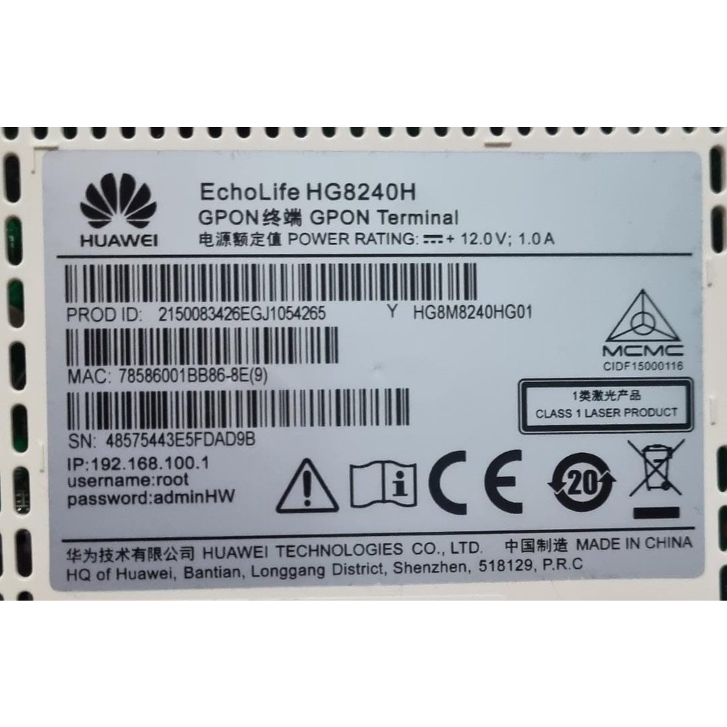 ***USED*** Huawei HG8240H EchoLife GPON Terminal Modem | Shopee Malaysia
