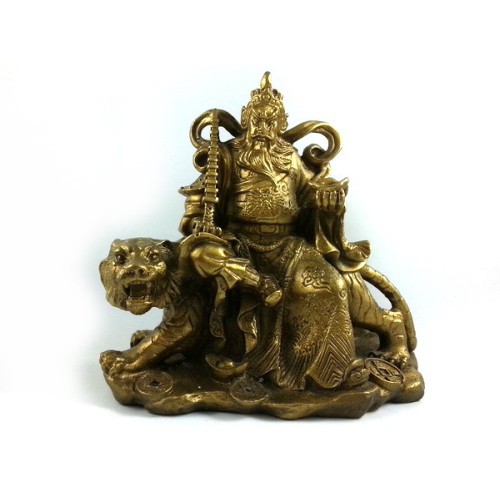 Brass Military Wealth God Sitting on Tiger Statue - Chai Shen Ye ...